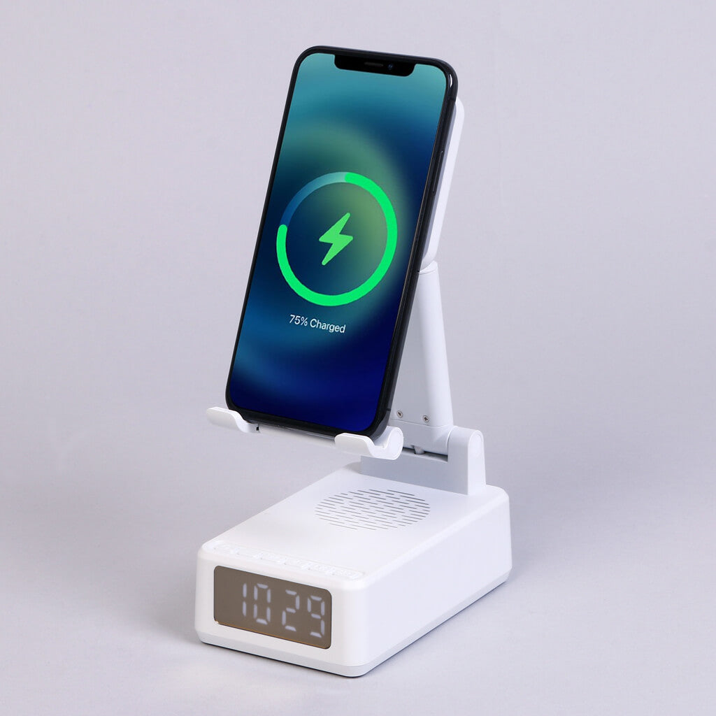 4 in 1 Speaker & Wireless Charger with Clock & Phone Holder – Bigsmall.in
