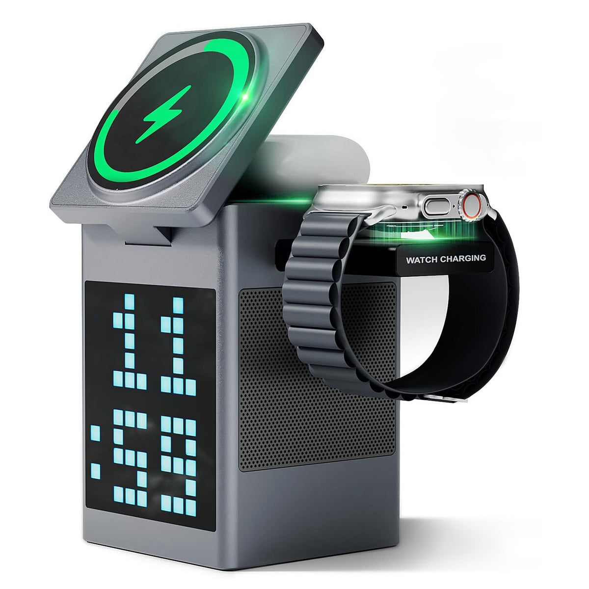 Pixel Dock - 5 in 1 Wireless Charger with Speaker and Clock – Bigsmall.in