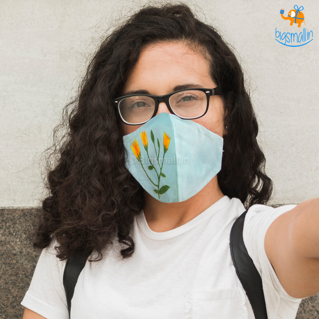 Hand-Painted Floral Cotton Mask – Bigsmall.in